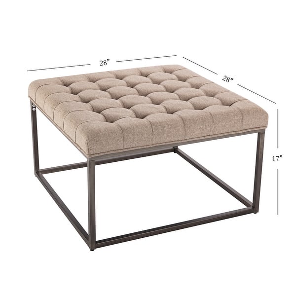 WOVENBYRD 28" Square Button Tufted Metal Ottoman - Bed Bath & Beyond ...