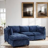 L-Shaped Corner Sofa Linen Modular Sectional Couch Set with Convertible ...