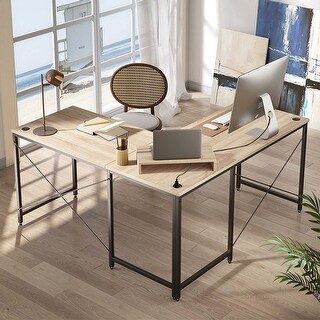 60'' Computer Desk Workstation W/ Monitor Stand & Cable Socket Beige ...