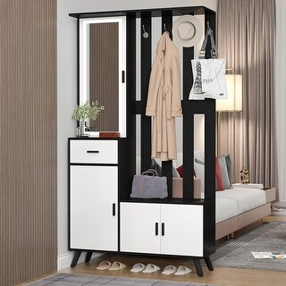 PAKASEPT Hall Tree with Lighted Mirror, (Black) 5 in 1 Entryway Coat ...