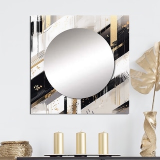 Designart "Gold Black Bold Stripes" Cubism Wall Mirror - Abstract Large ...