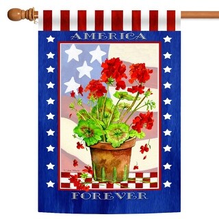 Potted Geranium Flowers "America Forever" Patriotic Outdoor Flag - 40 ...