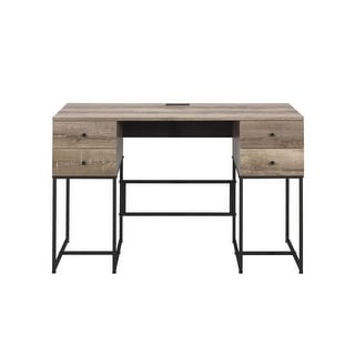 4 Drawers Writing Desk in Rustic Oak and Black Finish - Bed Bath ...