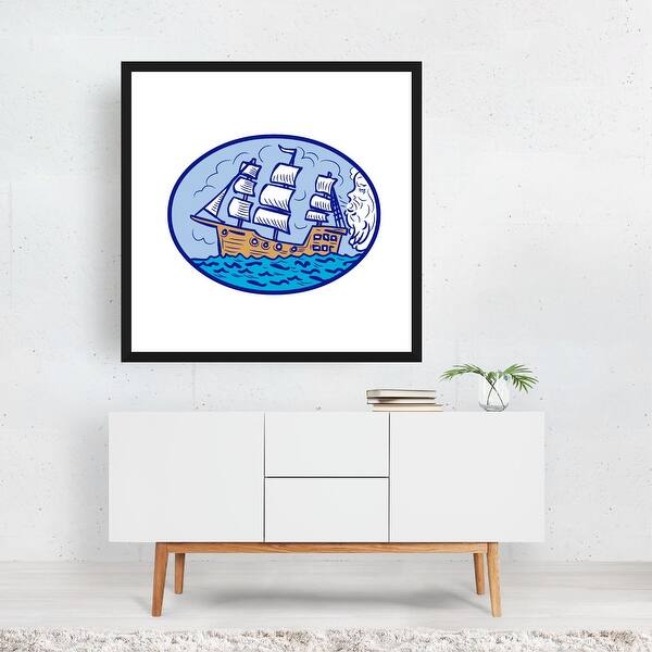 Boreas Blowing Sailing Ship Oval Drawing Digital Art Print/Poster - Bed ...