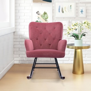 Modern Rocking Nursery Upholstered Rocker Chair with Buttons and ...