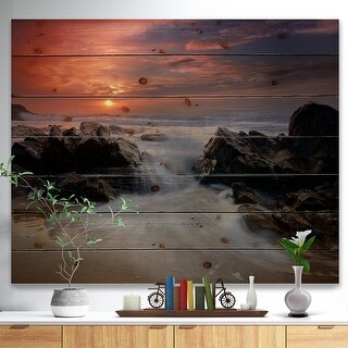 Designart 'White Waves Rushing Between Rocks' Nautical & Coastal Wood ...