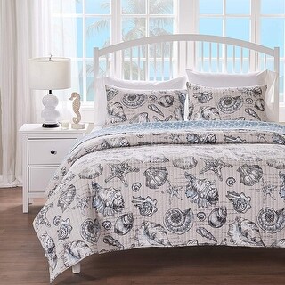 3 Piece Microfiber Beach Shells Coastal Reversible Quilt Set - Bed Bath ...