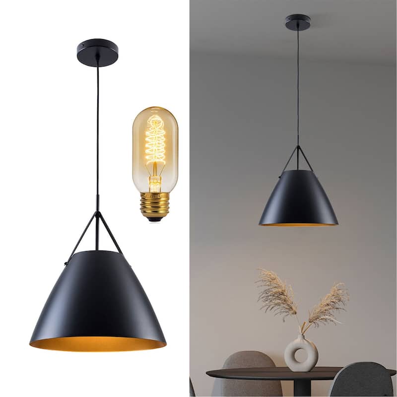 1-Light Black Pendant Metal Hanging Single Light - Bed Bath & Beyond ...