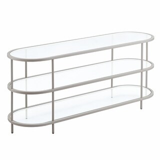 Mid-Century Modern Metal Oval TV Stand with Glass Top and Shelf for TVs ...