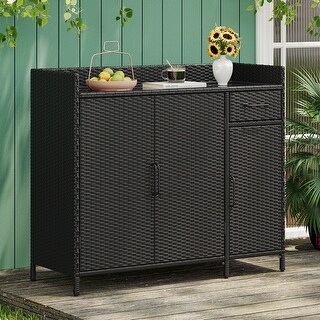 Wicker Outdoor Storage Cabinet Weather-proof Kitchen Island Rattan Bar ...