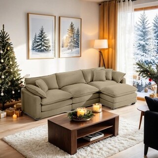 Artsy Sectional Modular Deep 3-Seater Sofa with 1 Ottoman, Corduroy ...