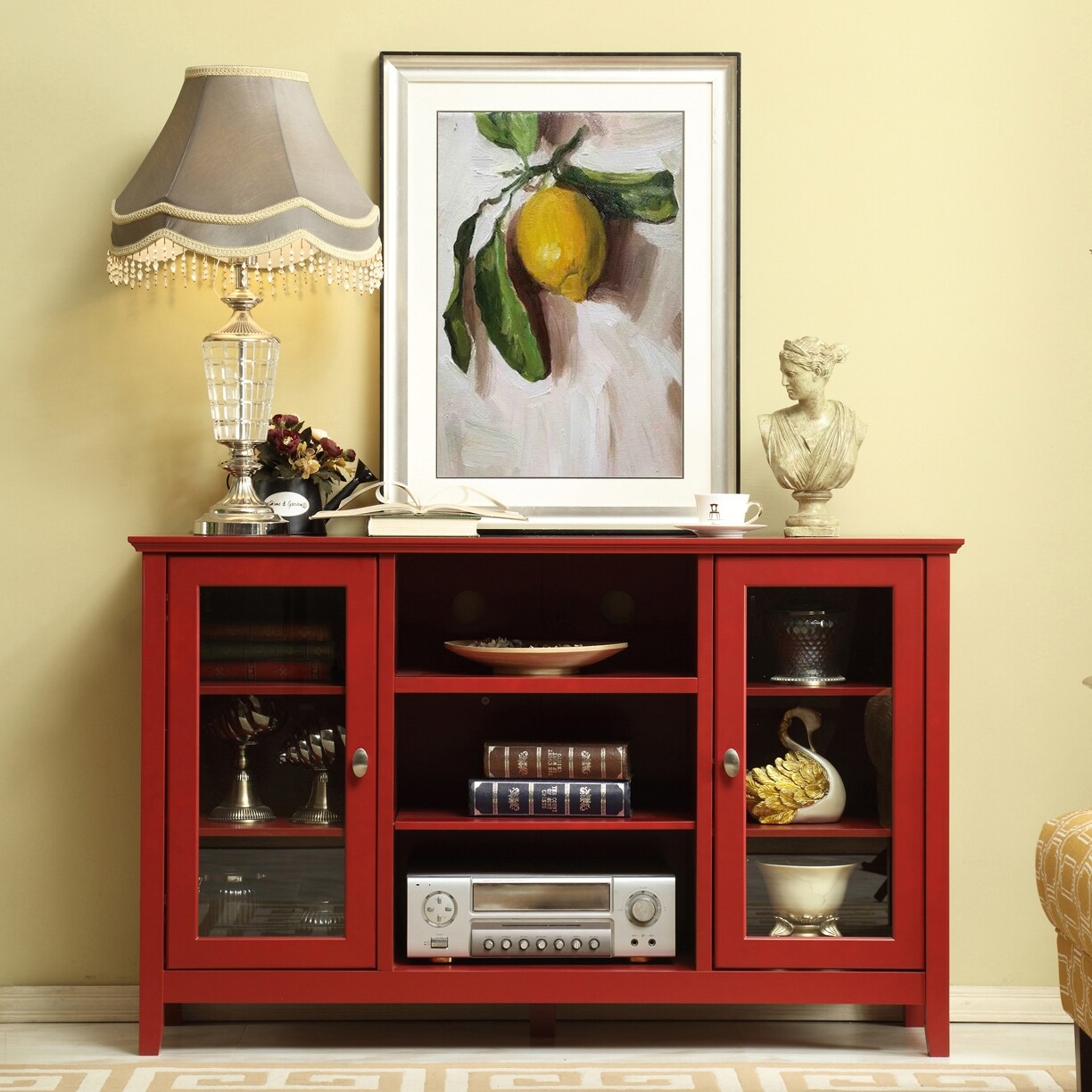 Storage Buffet Cabinet Sideboard TV Console with Glass Doors Red