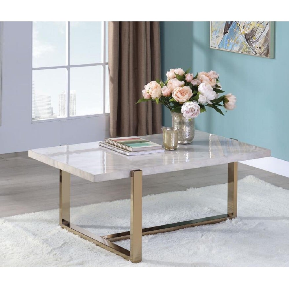 Egan Champagne Silver Finish Round Marble Top End Table by iNSPIRE Q ...