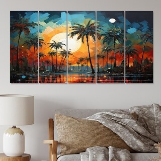 Designart "Colorful Palm Trees Collage II" Palm Trees Multipanel Canvas ...