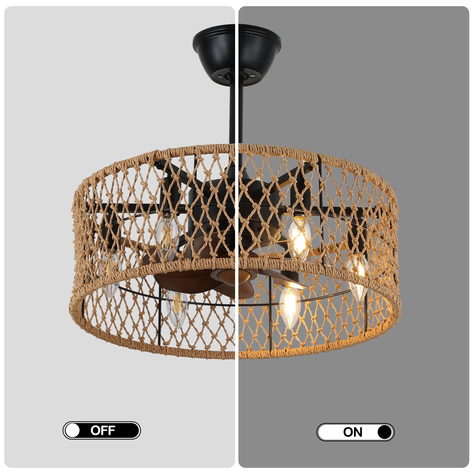 Cusp Barn 18" Caged Bladeless Ceiling Fan with Remote, Farmhouse Boho 6 ...