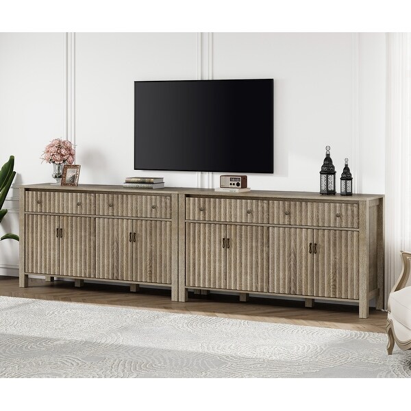Uirico Modern Rattan TV Stand Entertainment Centers with Push-to-Open ...