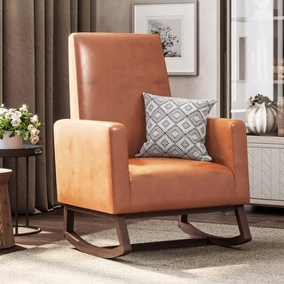 Modern Rocking Chair, Faux Leather Nursery Glider Rocker with ...