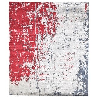 One of a Kind Hand-Knotted Modern 8' x 10' Abstract Wool Red Rug - 8' x ...