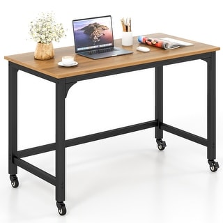 Costway48" Rolling Computer Desk Metal Frame PC Laptop Table Wood Top ...