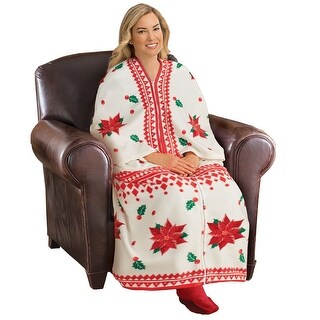 Cozy Poinsettia Holly Zippered Cuddle Wrap - Bed Bath & Beyond - 41540178
