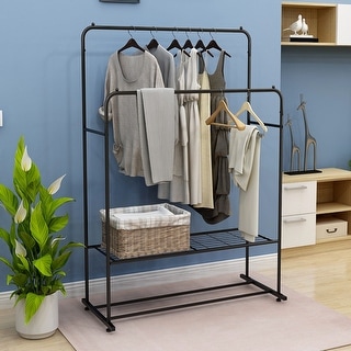 Garment Rack Freestanding Hanger with Double Rods Clothing Rack Shoe ...