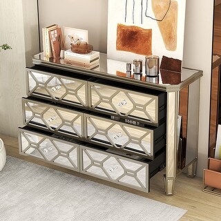Mirrored 6-Drawer Dresser with Golden Lines Storage Cabinet - Bed Bath ...
