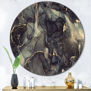 Designart 'Black Gold Infused Liquid Art IV' Modern Metal Circle Wall ...
