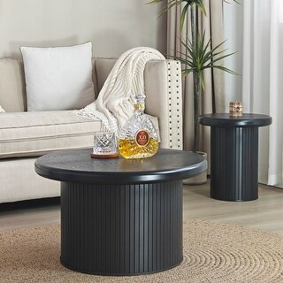 Set of 2, Black Round Accent Table Sets - Minimalist Coffee Table Side ...