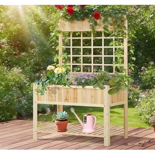 Wooden Raised Garden Bed , Coutryside Style Elevated Planter Box Stand ...