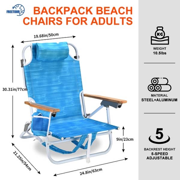1-Piece Backpack Reclining Beach Chair with 5 Adjustable Positions and ...