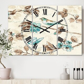 Designart 'Beige Bird Wings' Cottage 3 Panels Large Wall CLock - 36 in ...