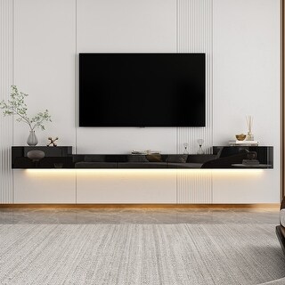 Floating TV Unit,Wall Mounted TV Cabinet Modern High Gloss With Light ...