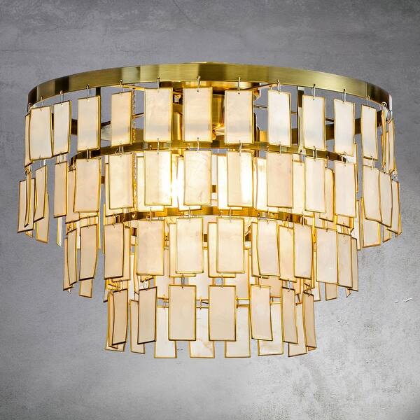 CraftHome 4-Light Unique/Statement Round Coastal Capiz Shell Tiered ...