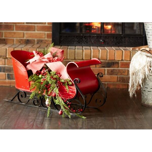 30undefined Metal Red and Black Decorative Christmas Sleigh - Bed Bath ...