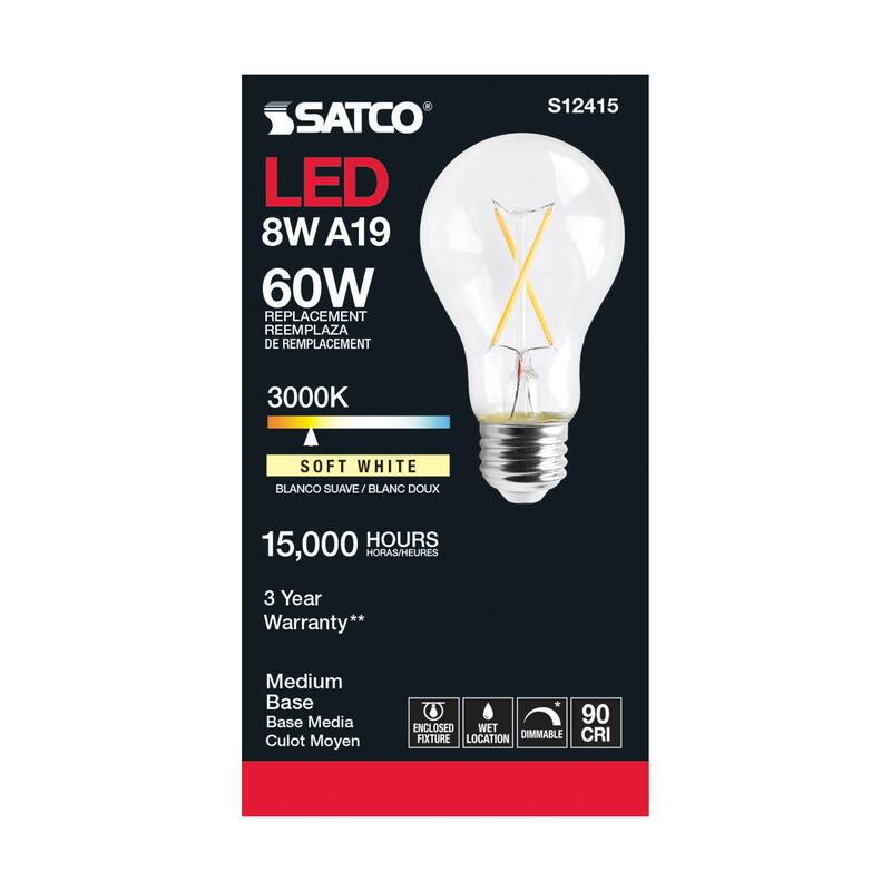 8 Watt LED A19 Clear Medium Base 3000K 90 CRI 120 Volt - N/A - Bed Bath & Beyond - 33705268