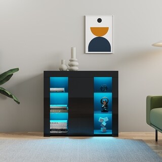 Kitchen Sideboard Cupboard with LED Light,Buffet Storage Cabinet ...