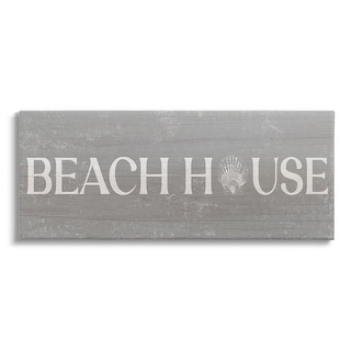 Stupell Beach House Vintage Sign Rustic Shell Design Canvas Wall Art ...
