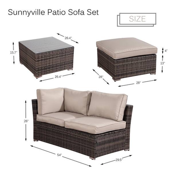 Outdoor 4-Piece Wicker Patio Set with Glass Coffee Table & Waterproof ...