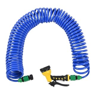 50 ft. Coiled Water Hose with Spray Nozzle-Blue Weather Proof Gifts ...