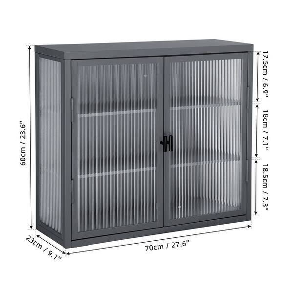 Retro Style Haze Double Glass Door Wall Cabinet With Detachable Shelves ...