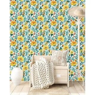 Yellow Flowers Wallpaper Peel and Stick and Prepasted - Bed Bath ...