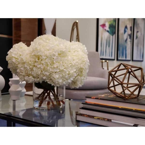 White Hydrangea Bouquet in clear glass cylinder vase - On Sale - Bed ...