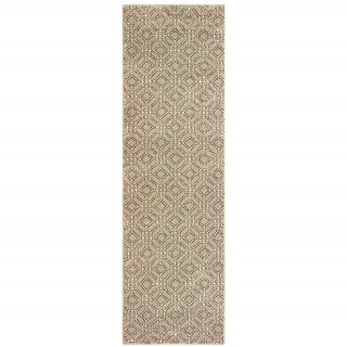2' X 8' Sand And Ivory Geometric Power Loom Stain Resistant Runner Rug ...