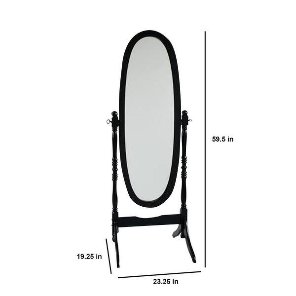 59 Inch Oval Wooden Frame Tilt Cheval Mirror, Black and Silver - Bed ...