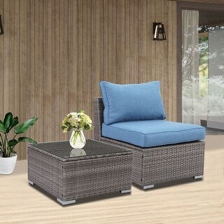 2-piece Armless Single Rattan Wicker Sofa Patio Couch Conversation Set ...