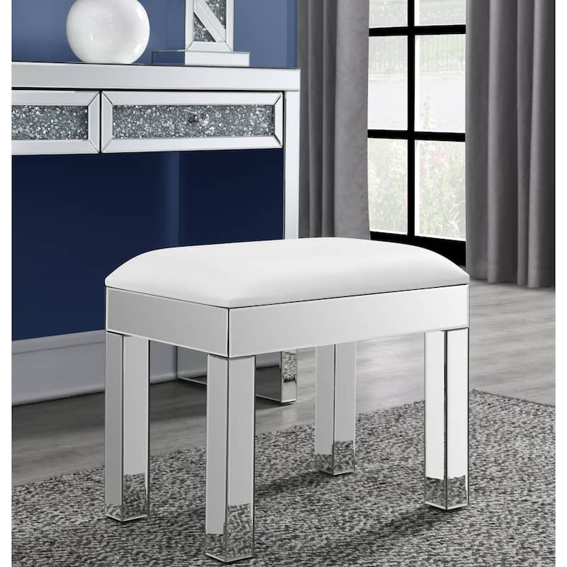 Glamorous Contemporary Mirrored Upholstered Vanity Accent Stool ...
