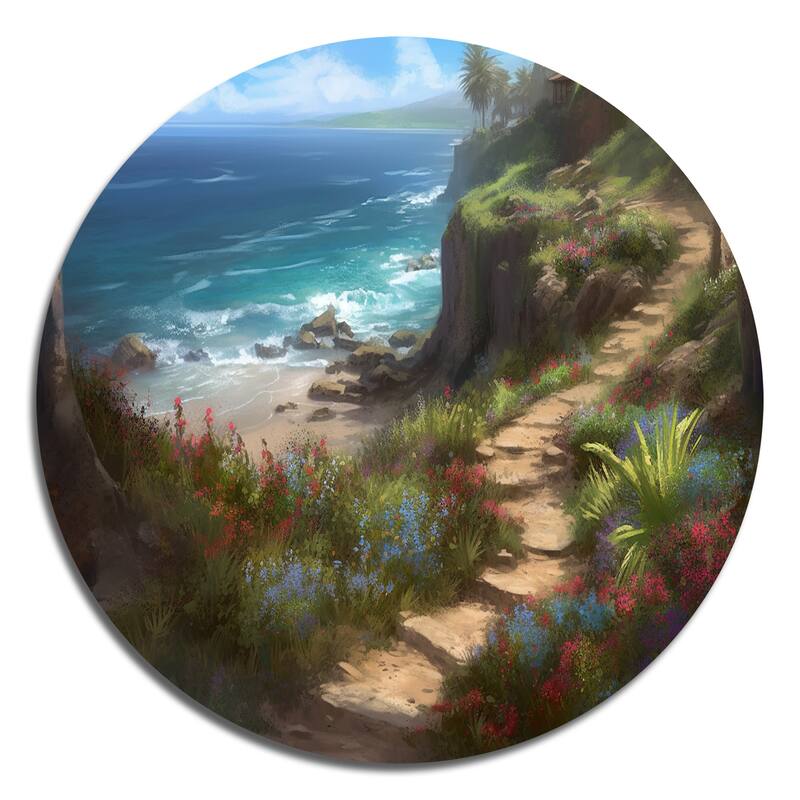 Designart "Coastal Radiance I" Modern Landscape Beach Metal Round Wall ...