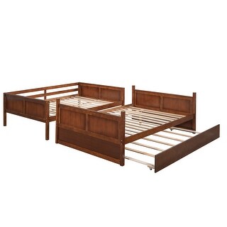 Walnut Wood Full Over Full Bunk Bed with Twin Size Trundle, 79.5''L*57 ...