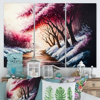 Designart "Winter Beauty Landscape In Pink Magenta And Blue IV ...