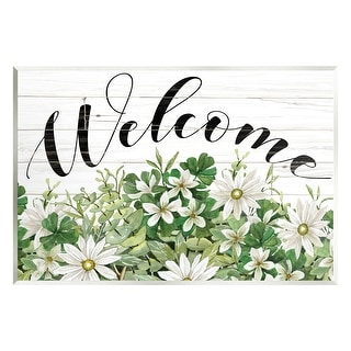 Stupell Welcome Rustic Planked Sign White Flower Blossoms Wood Wall Art ...